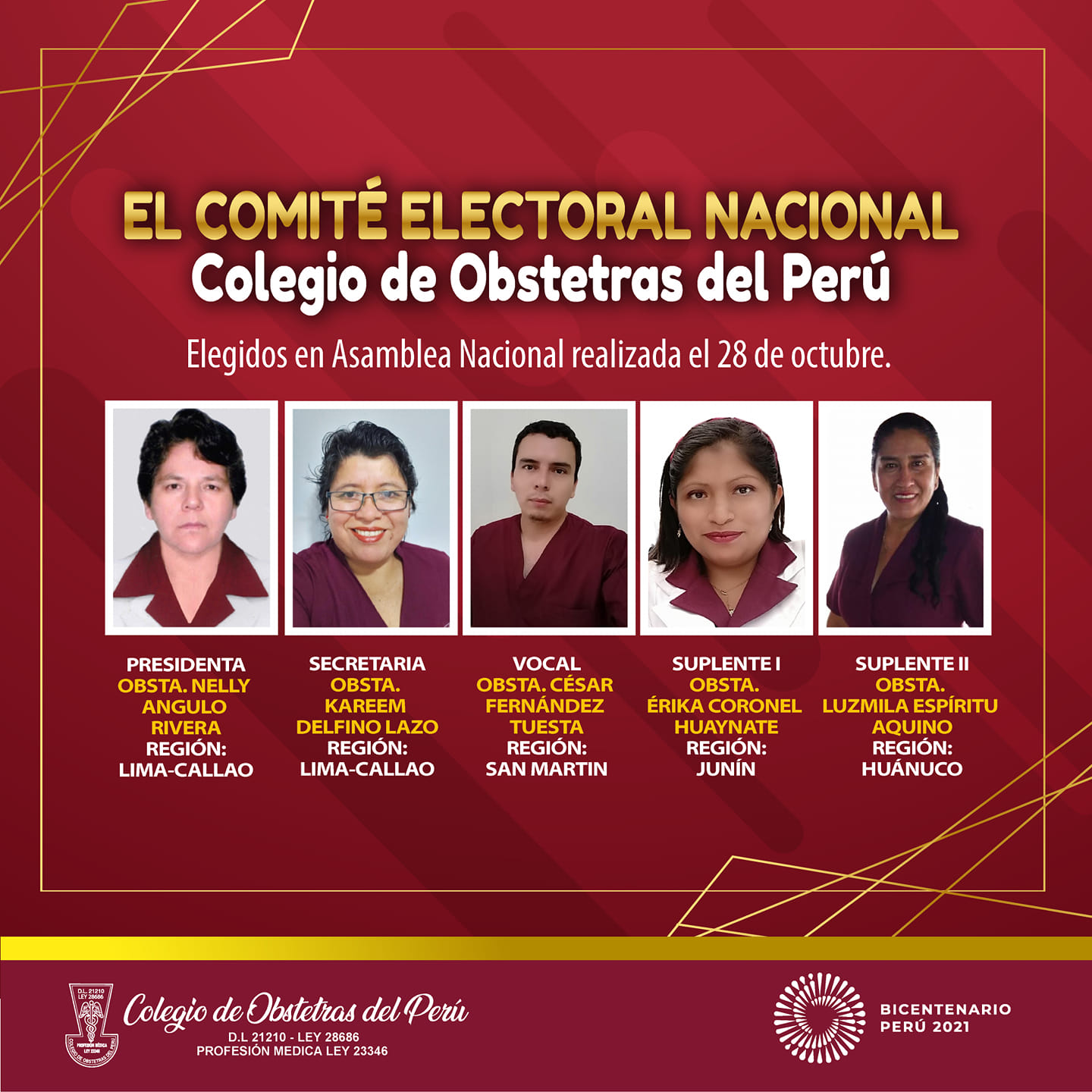En Asamblea Representativa del Colegio de Obstetras del Perú, se eligió al Comité Electoral ...